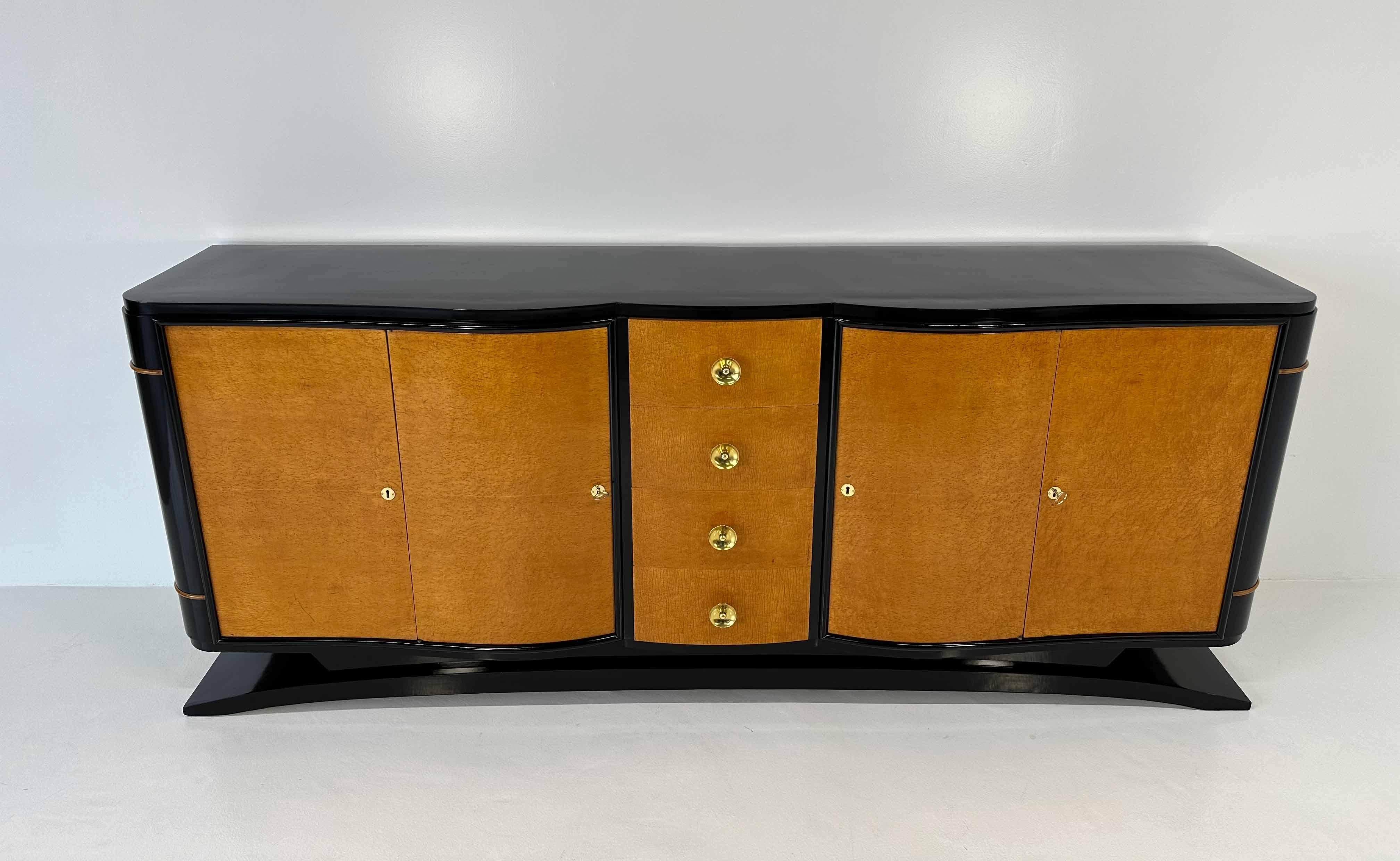French Art Deco Maple Briar and Black Lacquered Sideboard, 1930s For ...