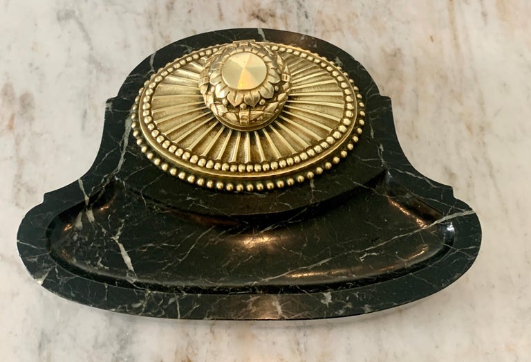 French Art Deco Marble and Bronze Ink Well For Sale at 1stDibs
