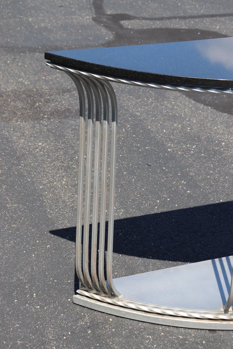French Art Deco Marble Top Steel Demilune Console Table For Sale at 1stDibs