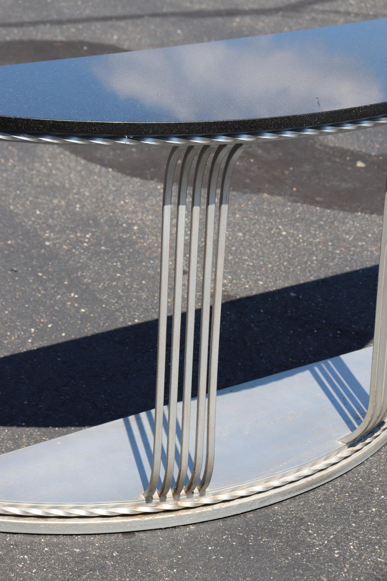 French Art Deco Marble Top Steel Demilune Console Table For Sale at 1stDibs