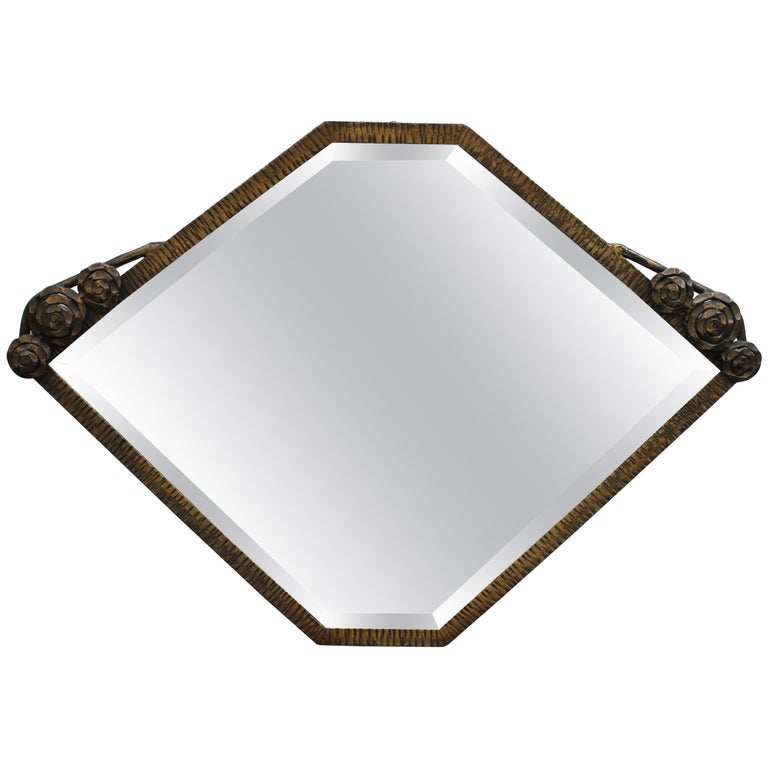 French Art Deco Mirror in Hand-Wrought Iron with Bronze Finish For Sale ...