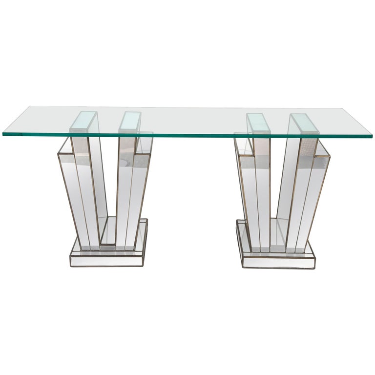 French Art Deco Mirrored Glass and Lead Console Table For Sale at ...