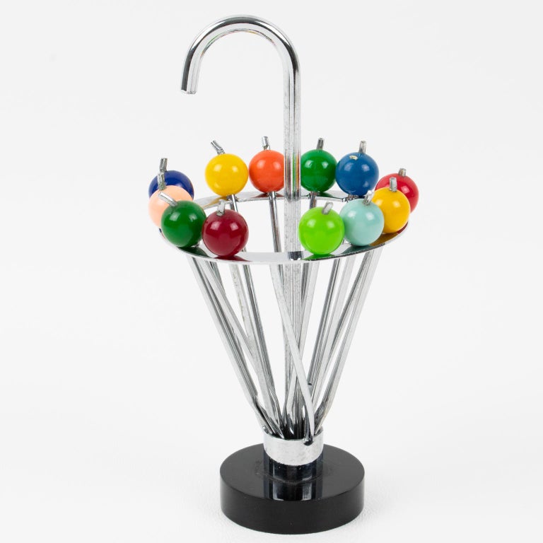 French Art Deco Modernist Umbrella Multi-Color Barware Cocktail Picks ...