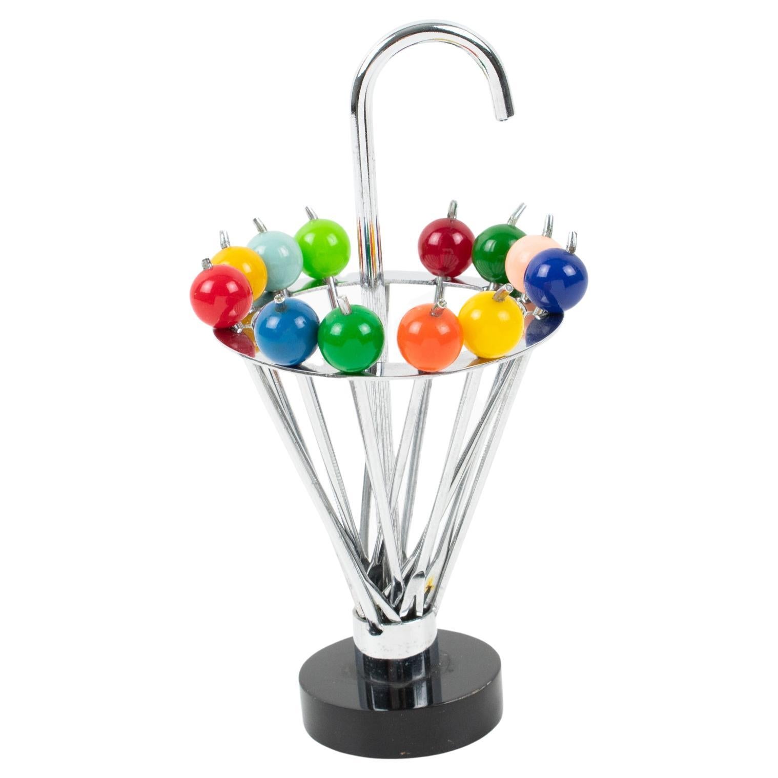 French Art Deco Modernist Umbrella Multi-Color Barware Cocktail Picks ...