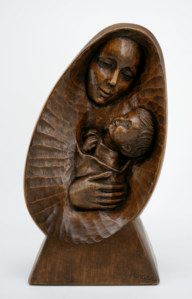 French Art Deco Mother and Child Sculpture, 1930s For Sale at 1stDibs