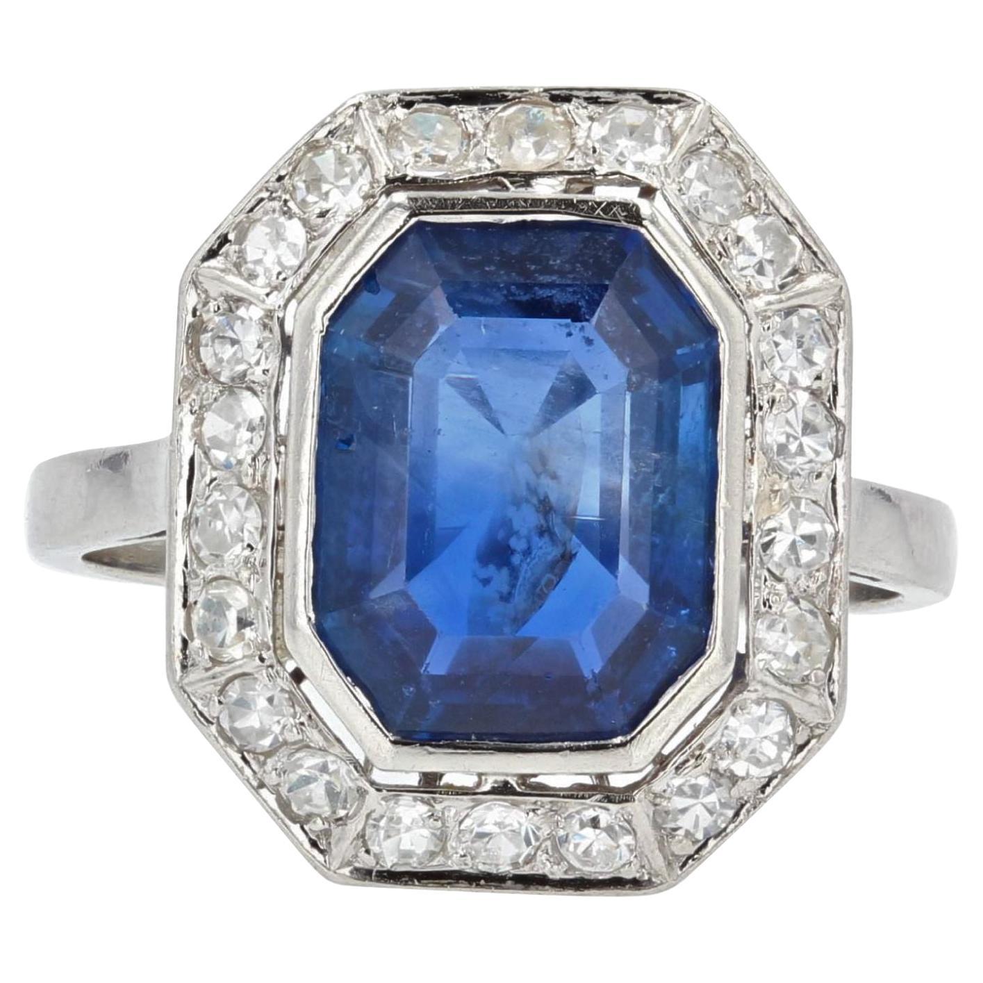 French 1950s No Heat Ceylon Cushion Cut Sapphire Diamonds Platinum ...