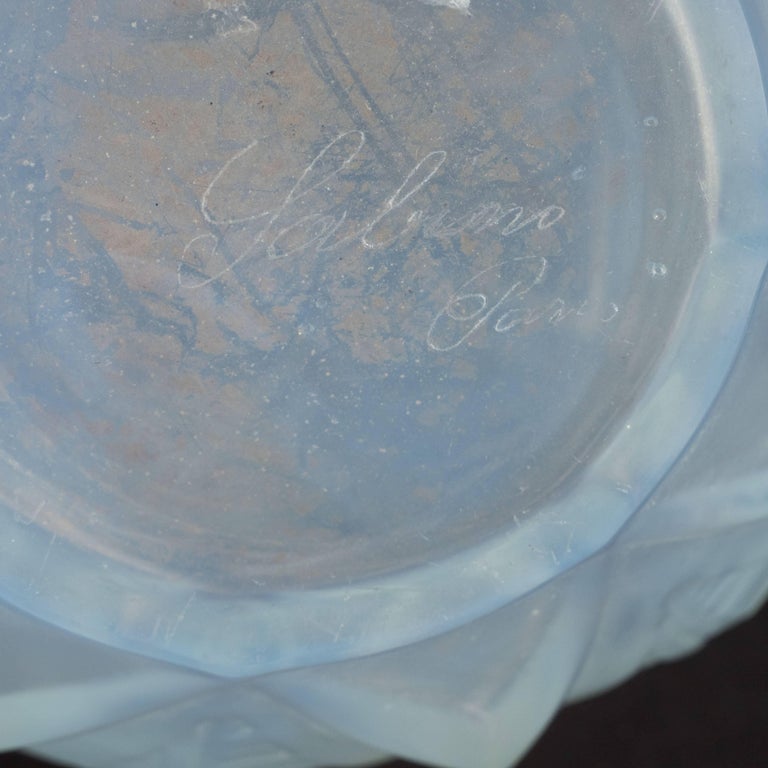 French Art Deco Opalescent Glass Vase with Raised Geometric Patterns by ...