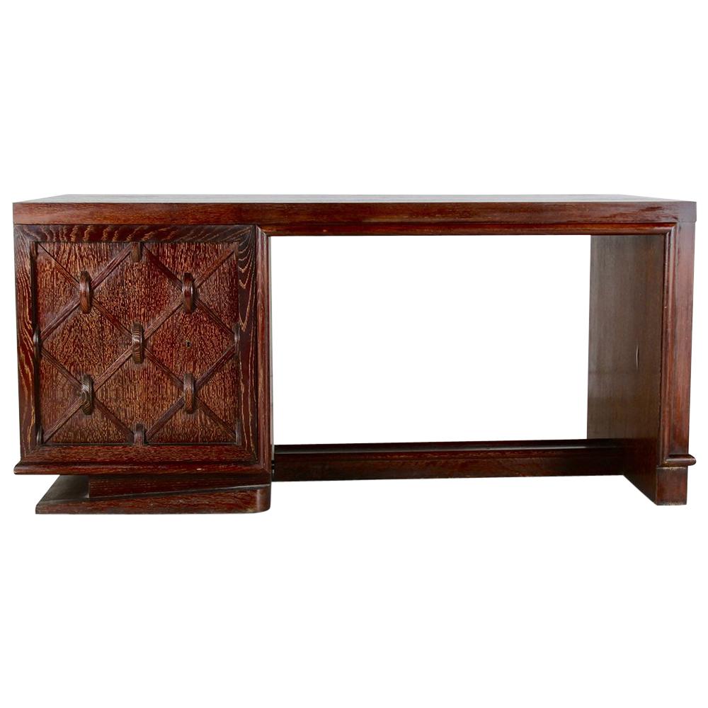 French Art Deco or Moderne Cerused Desk Attributed to Charles Dudouyt ...