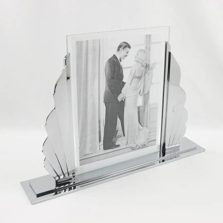 French Art Deco Oversized Chrome Picture Frame For Sale at 1stDibs
