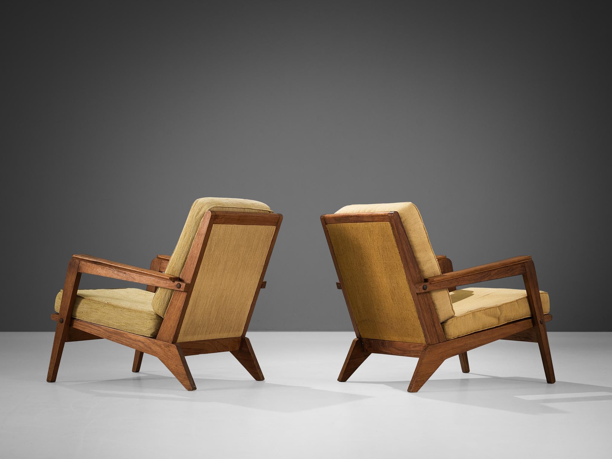 French Art Deco Pair of Lounge Chairs with Constructivist Wooden Frame ...