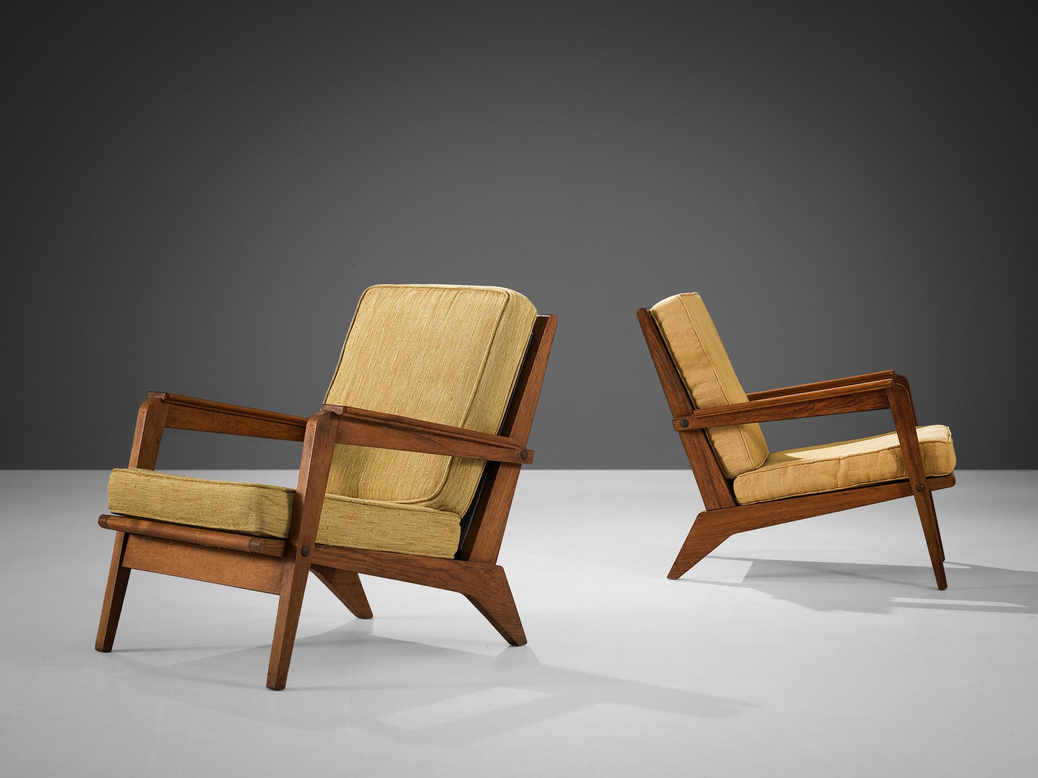 French Art Deco Pair of Lounge Chairs with Constructivist Wooden Frame ...