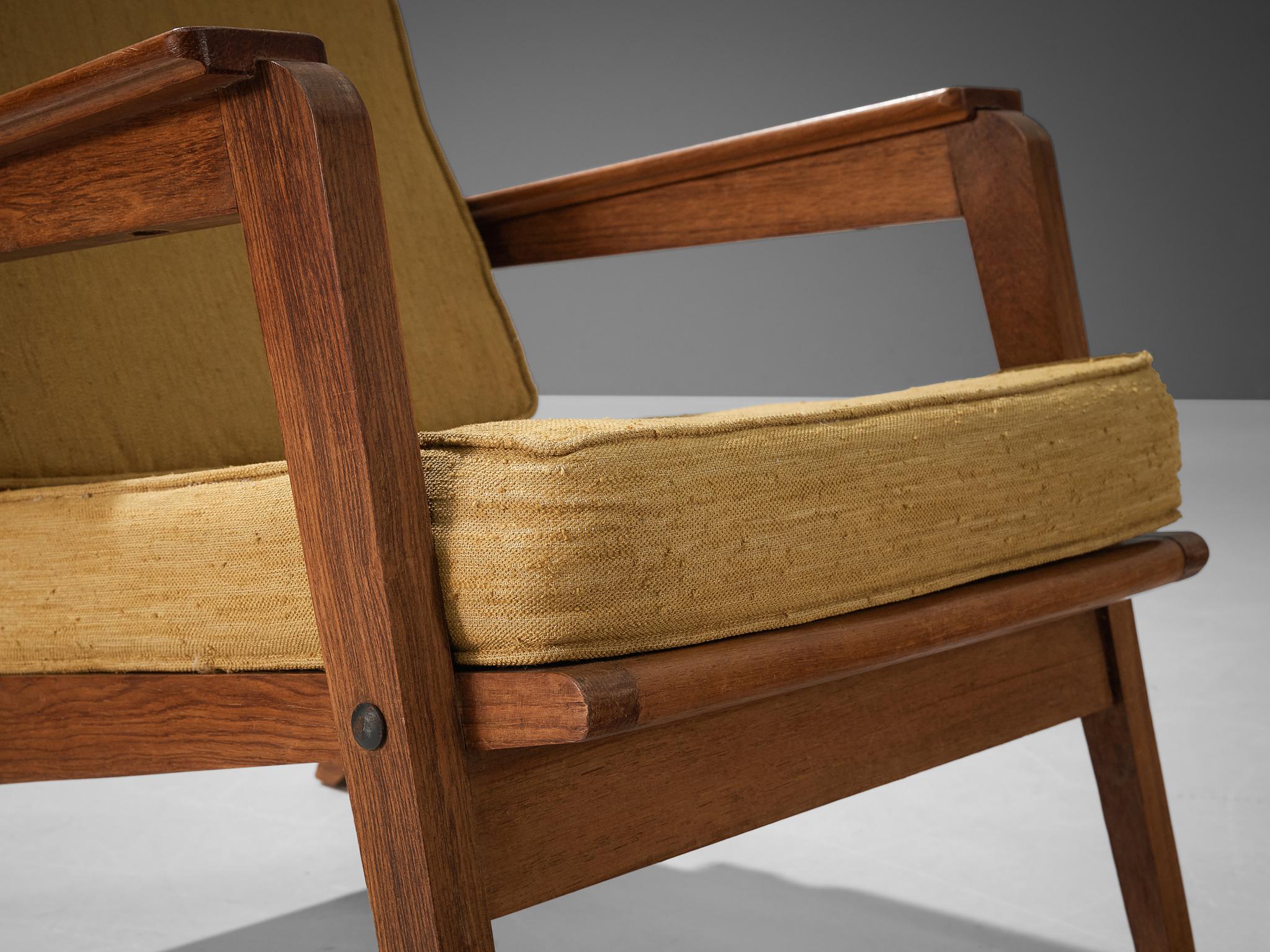 French Art Deco Pair of Lounge Chairs with Constructivist Wooden Frame ...