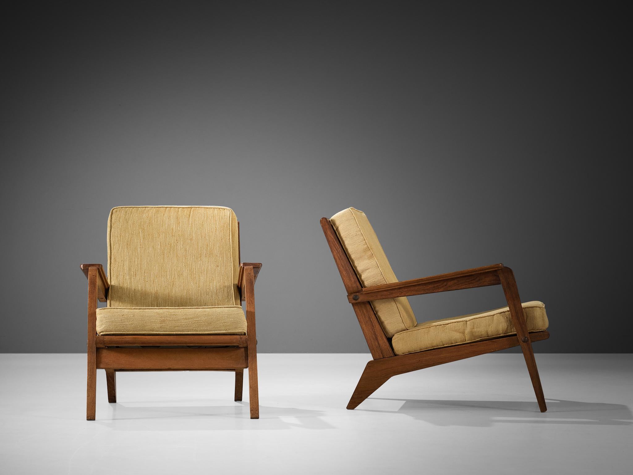 French Art Deco Pair of Lounge Chairs with Constructivist Wooden Frame ...