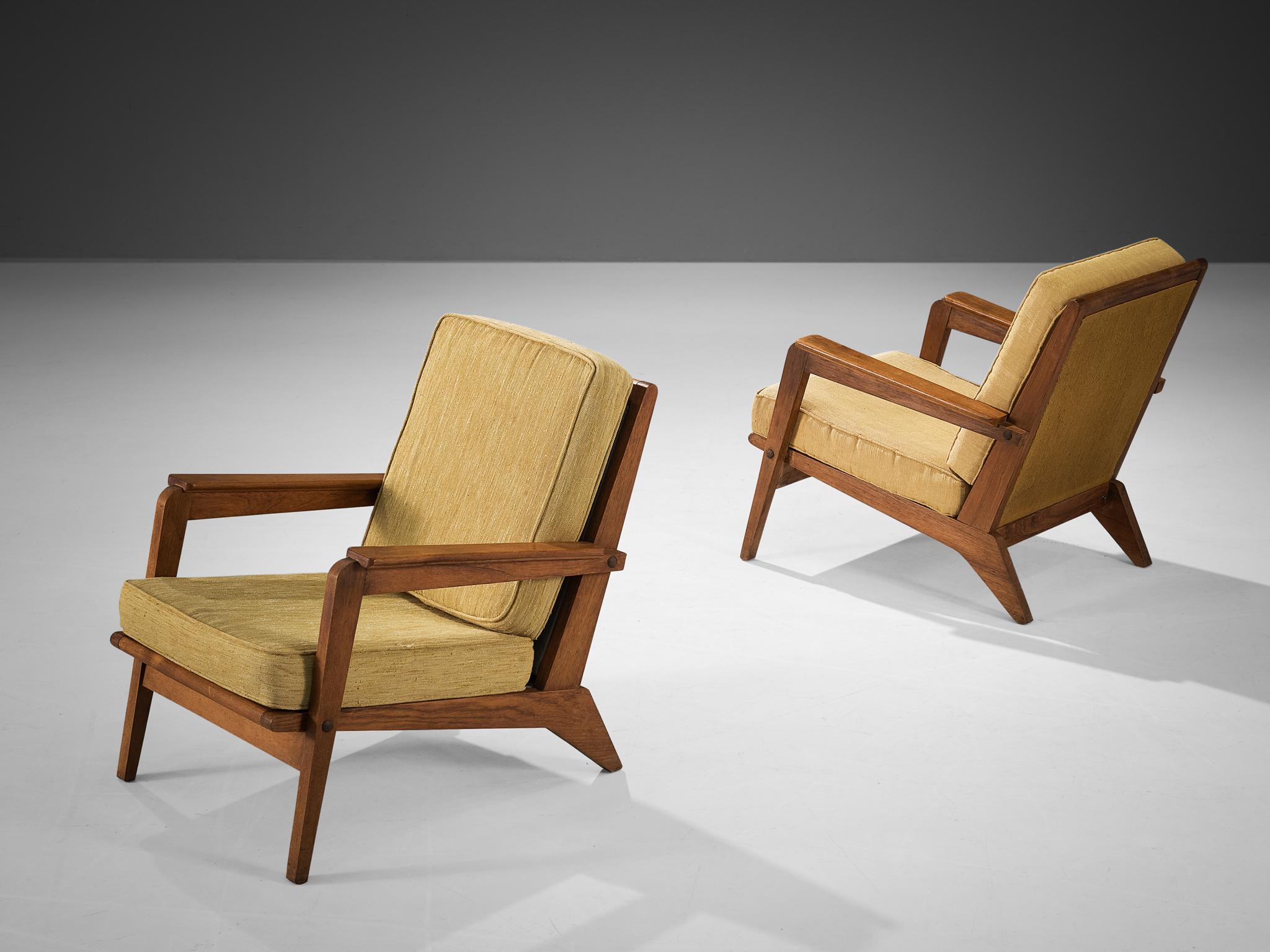 French Art Deco Pair of Lounge Chairs with Constructivist Wooden Frame ...