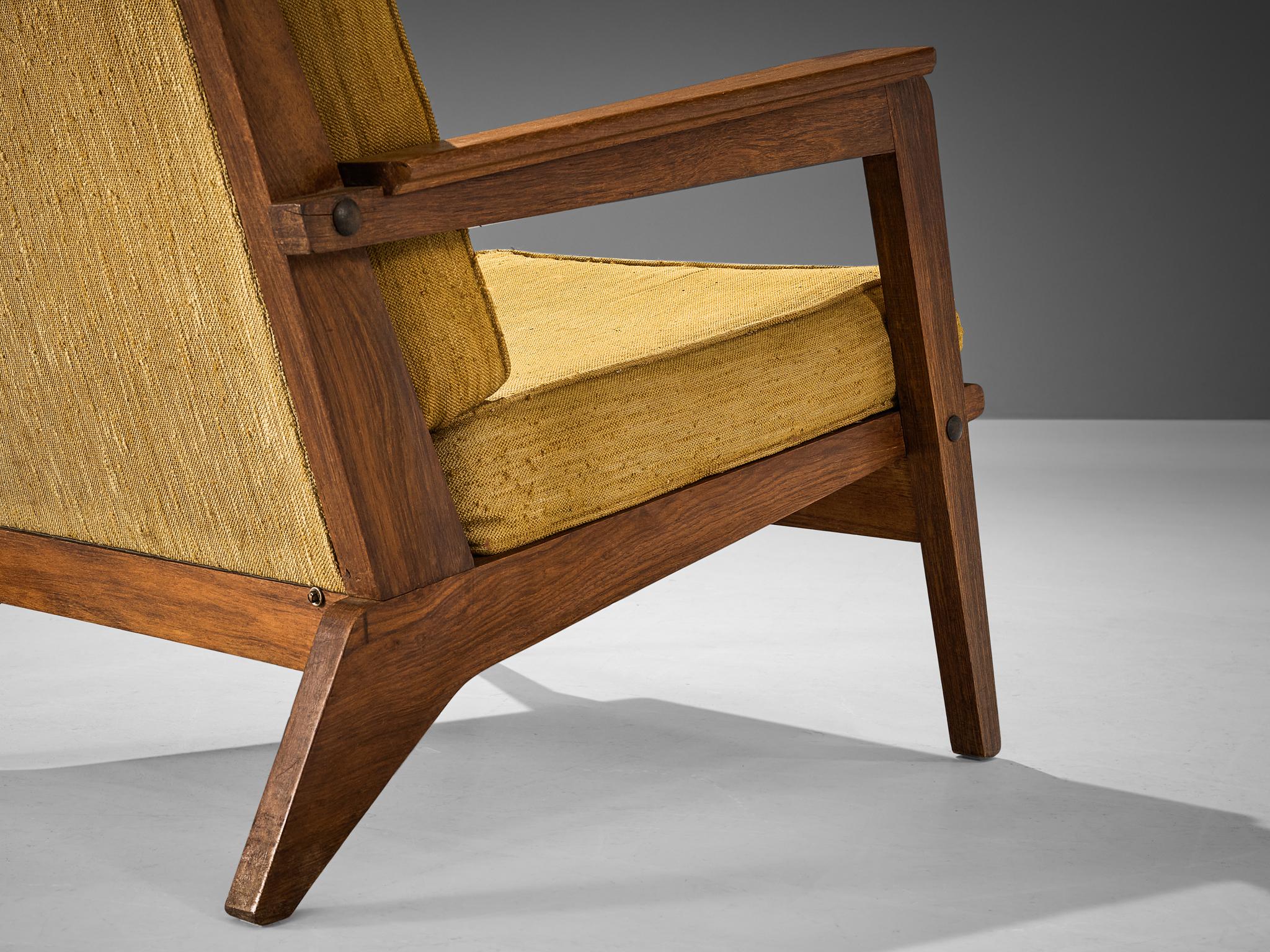 French Art Deco Pair of Lounge Chairs with Constructivist Wooden Frame ...