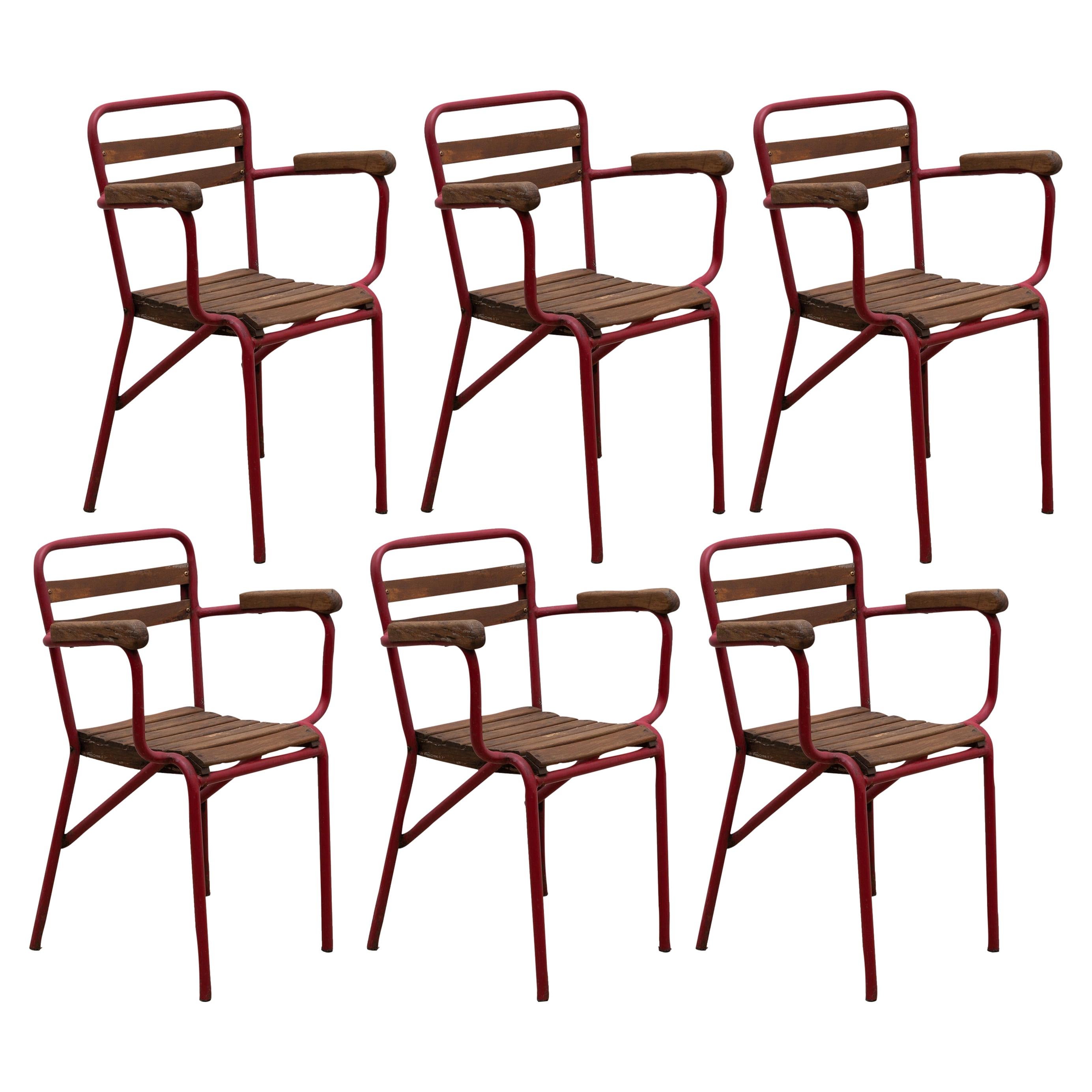 French Art Deco Patio Set of Six Stacking Arm Chairs at 1stDibs