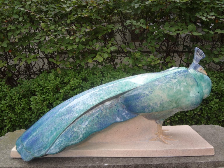 French Art Deco Peacock Sculpture by Gabriel Beauvais For Sale at 1stDibs