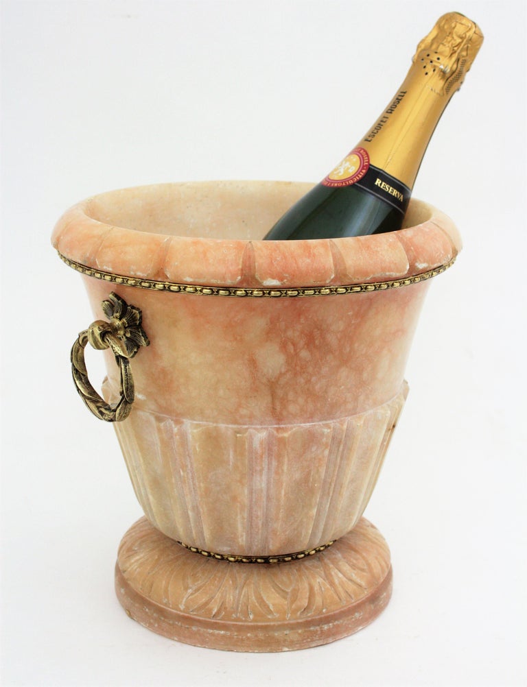 French Art Deco Pink Alabaster and Bronze Neoclassical Urn Vase / Wine ...