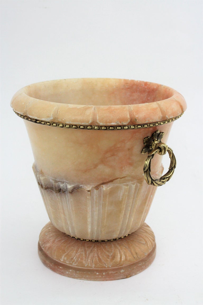 French Art Deco Pink Alabaster and Bronze Neoclassical Urn Vase / Wine ...