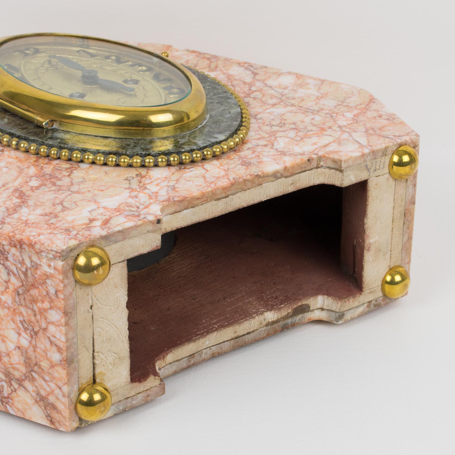 French Art Deco Pink Marble Mantel Clock at 1stDibs