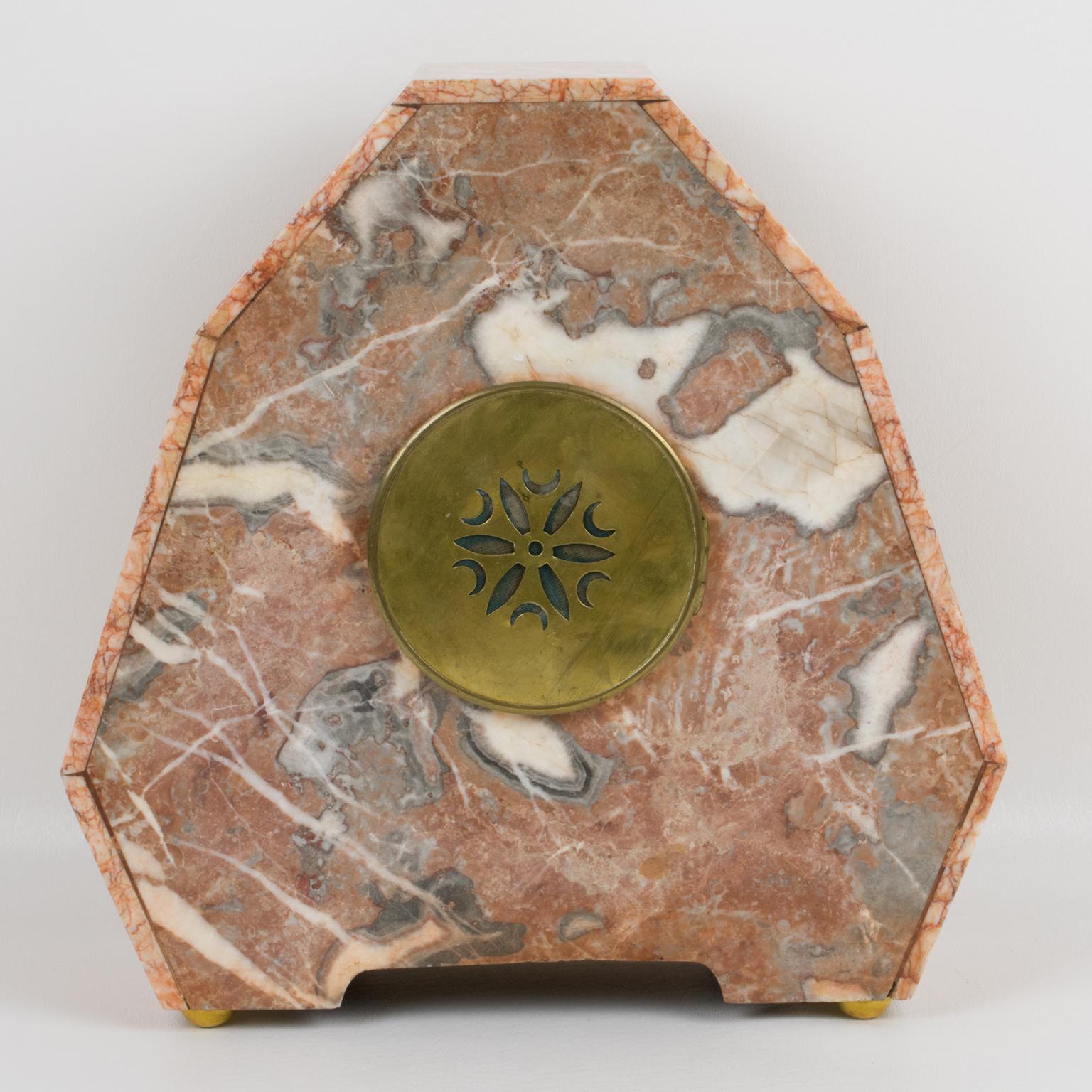 French Art Deco Pink Marble Mantel Clock at 1stDibs