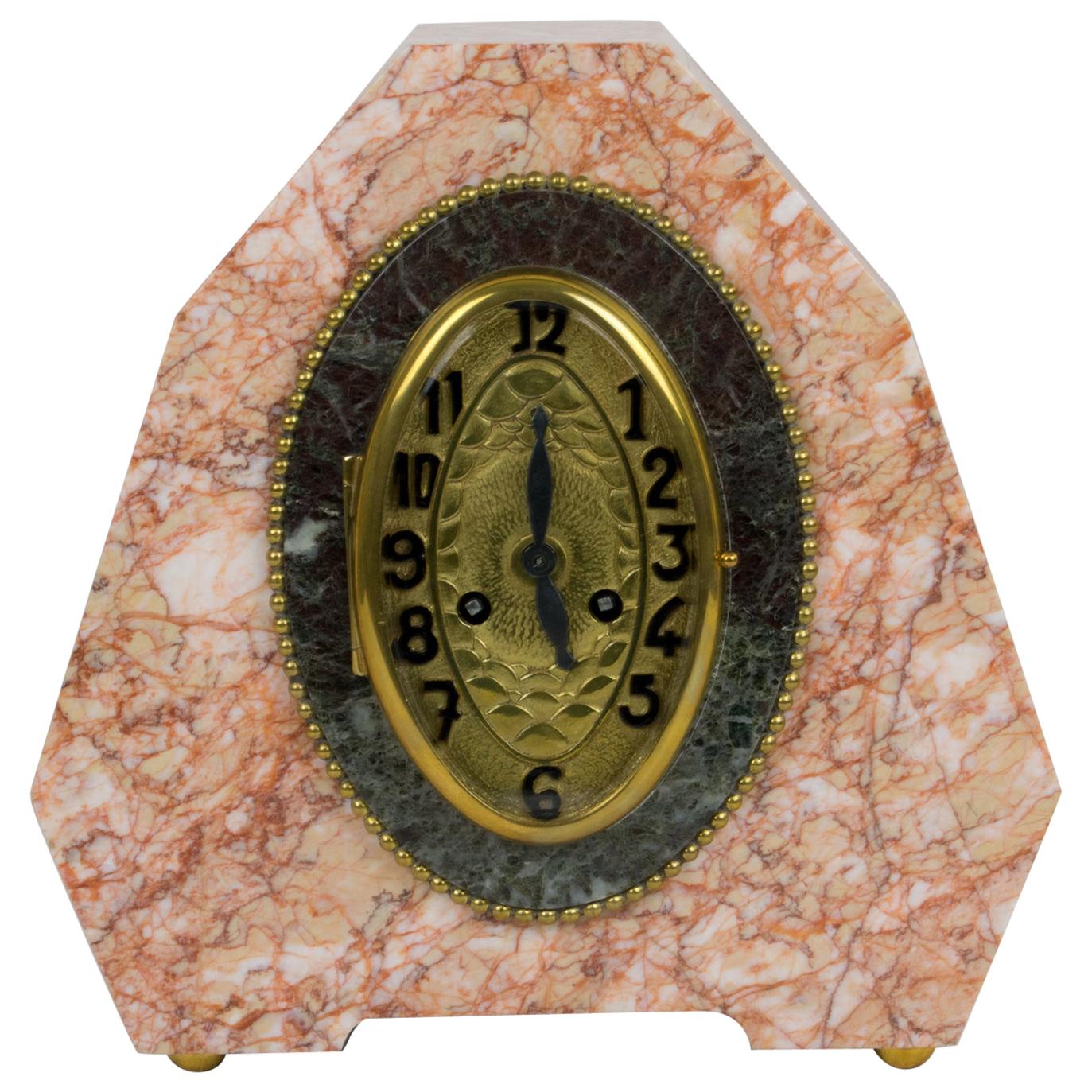 Three-Piece Marble and Onyx Art Deco Mantel Clock For Sale at 1stDibs