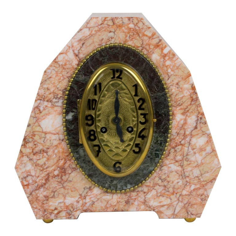 French Art Deco Pink Marble Mantel Clock at 1stDibs