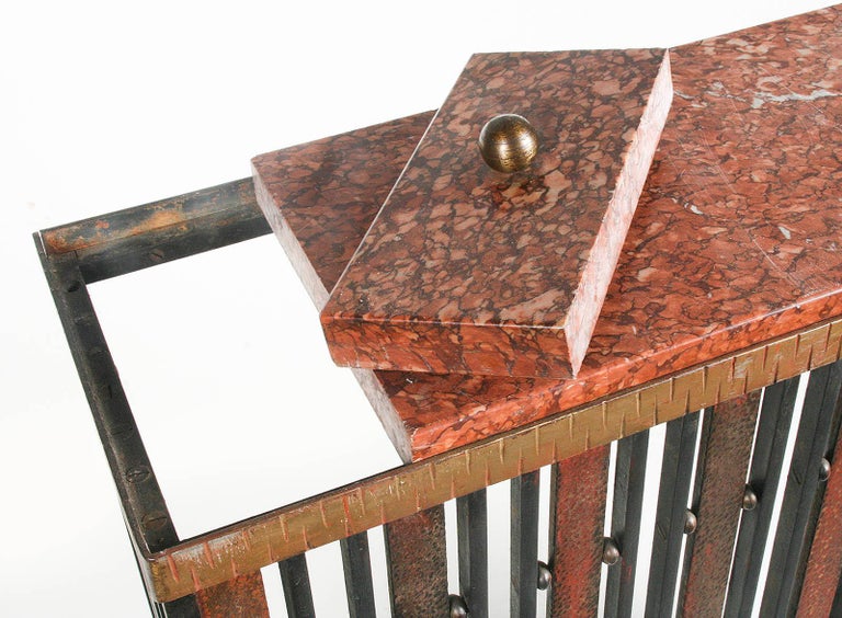 French Art Deco Radiator Cover, Wrought Iron with 'Rouge de Vérone ...