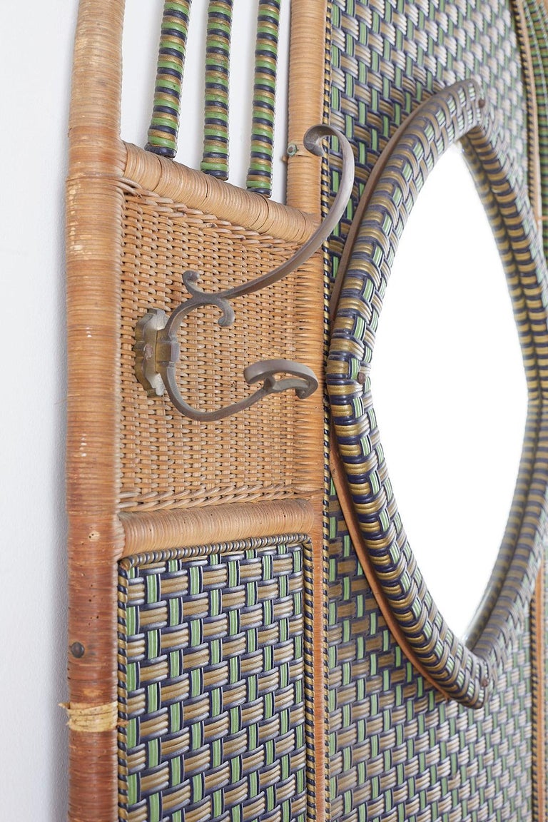 French Art Deco Rattan Wicker Hall Tree Coat Rack at 1stDibs