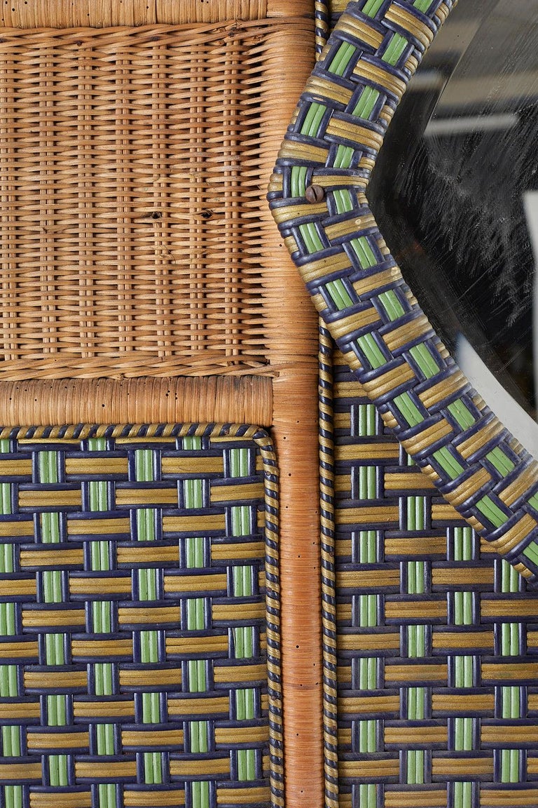 French Art Deco Rattan Wicker Hall Tree Coat Rack at 1stDibs