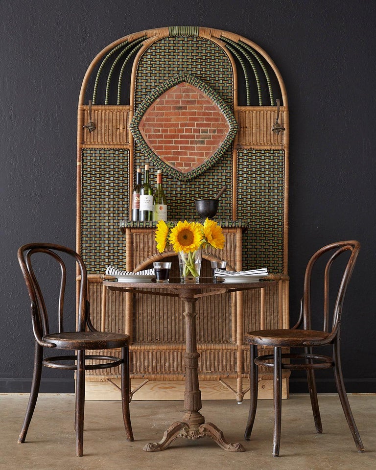 French Art Deco Rattan Wicker Hall Tree Coat Rack at 1stDibs