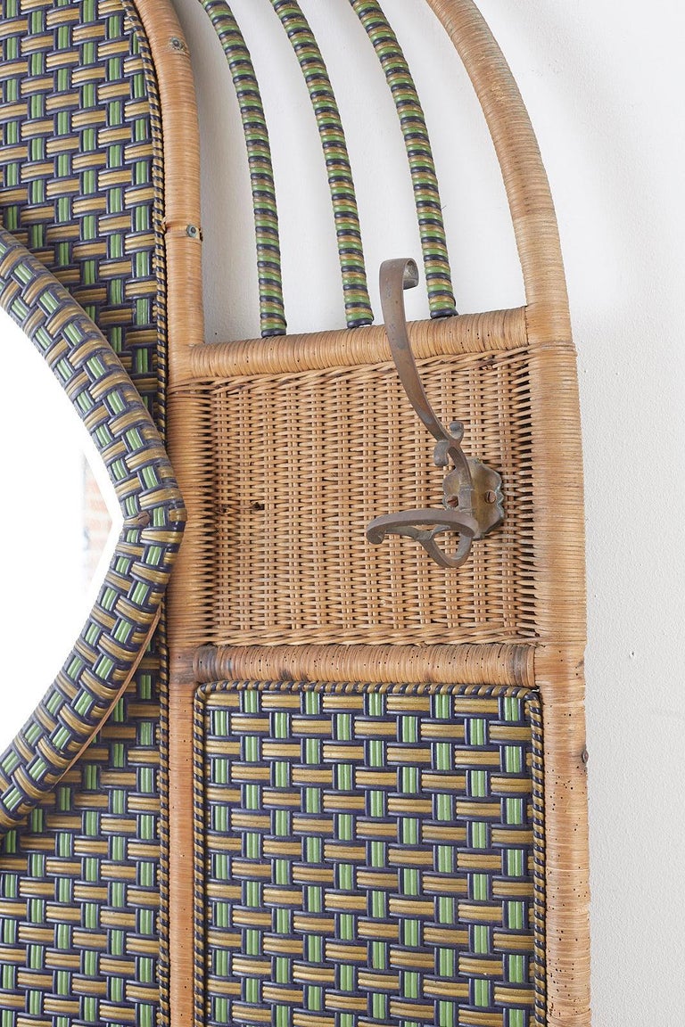 French Art Deco Rattan Wicker Hall Tree Coat Rack at 1stDibs