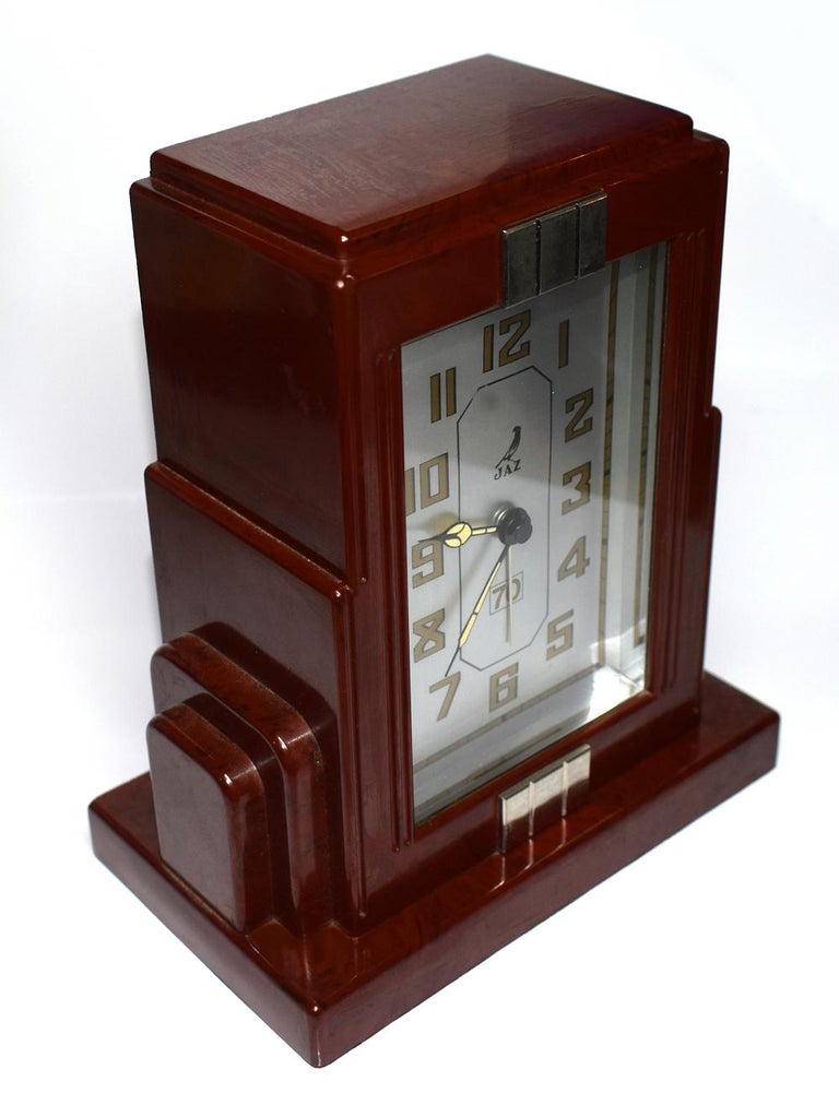 French Art Deco Red Bakelite Clock by JAZ For Sale at 1stDibs