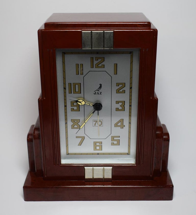 French Art Deco Red Bakelite Clock by JAZ For Sale at 1stDibs