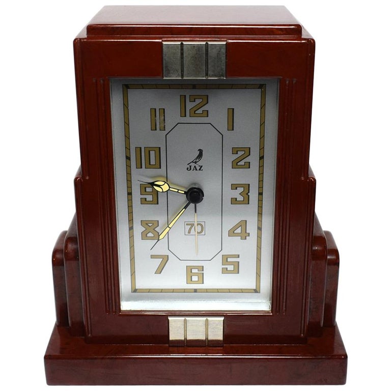 French Art Deco Red Bakelite Clock by JAZ For Sale at 1stDibs