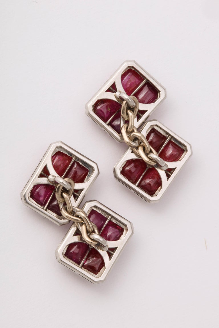 French Art Deco Ruby and Diamond Cufflinks For Sale at 1stDibs