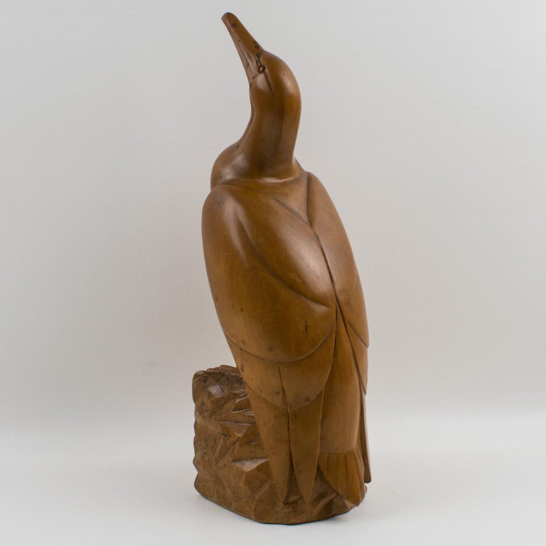 French Art Deco Seagull Bird Wooden Sculpture by G. Rouxel For Sale at ...