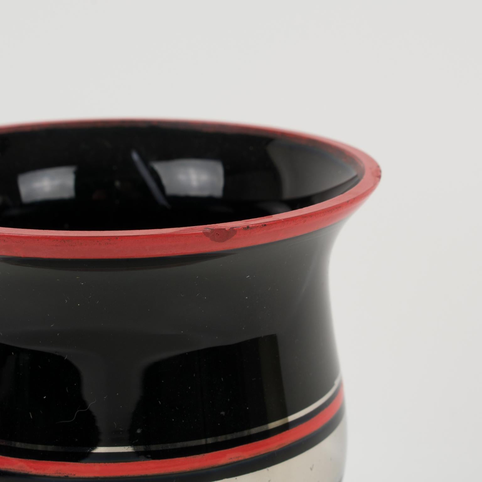 French Art Deco Silver and Red Overlay Black Glass Vase, 1930s For Sale ...
