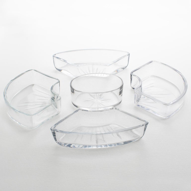 French Art Deco Silver Plate Barware Serving Set Tray and Crystal ...