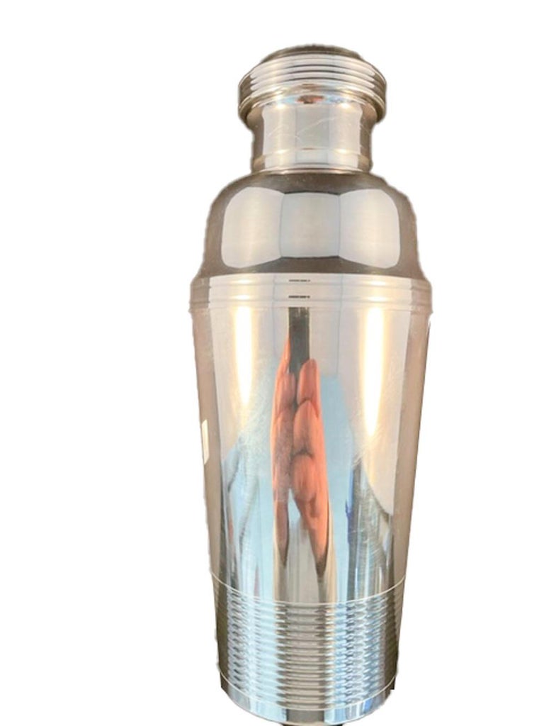 French Art Deco Silver Plate Cobbler Type Cocktail Shaker w/Ribbed ...