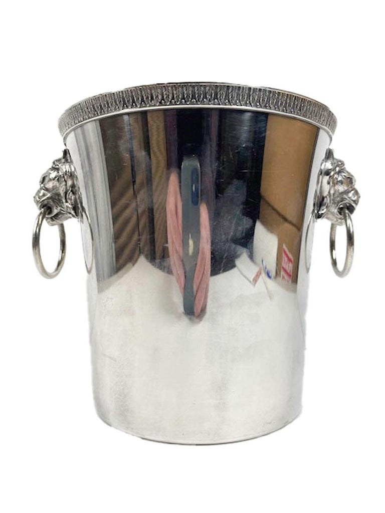 French, Art Deco, Silver-Plated Champaign / Wine Cooler with Lion Head ...