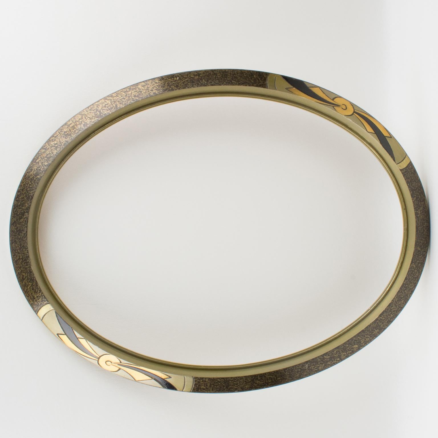 Art Deco Silver Painted Wood Oval Frame for Painting, Drawing or Mirror ...