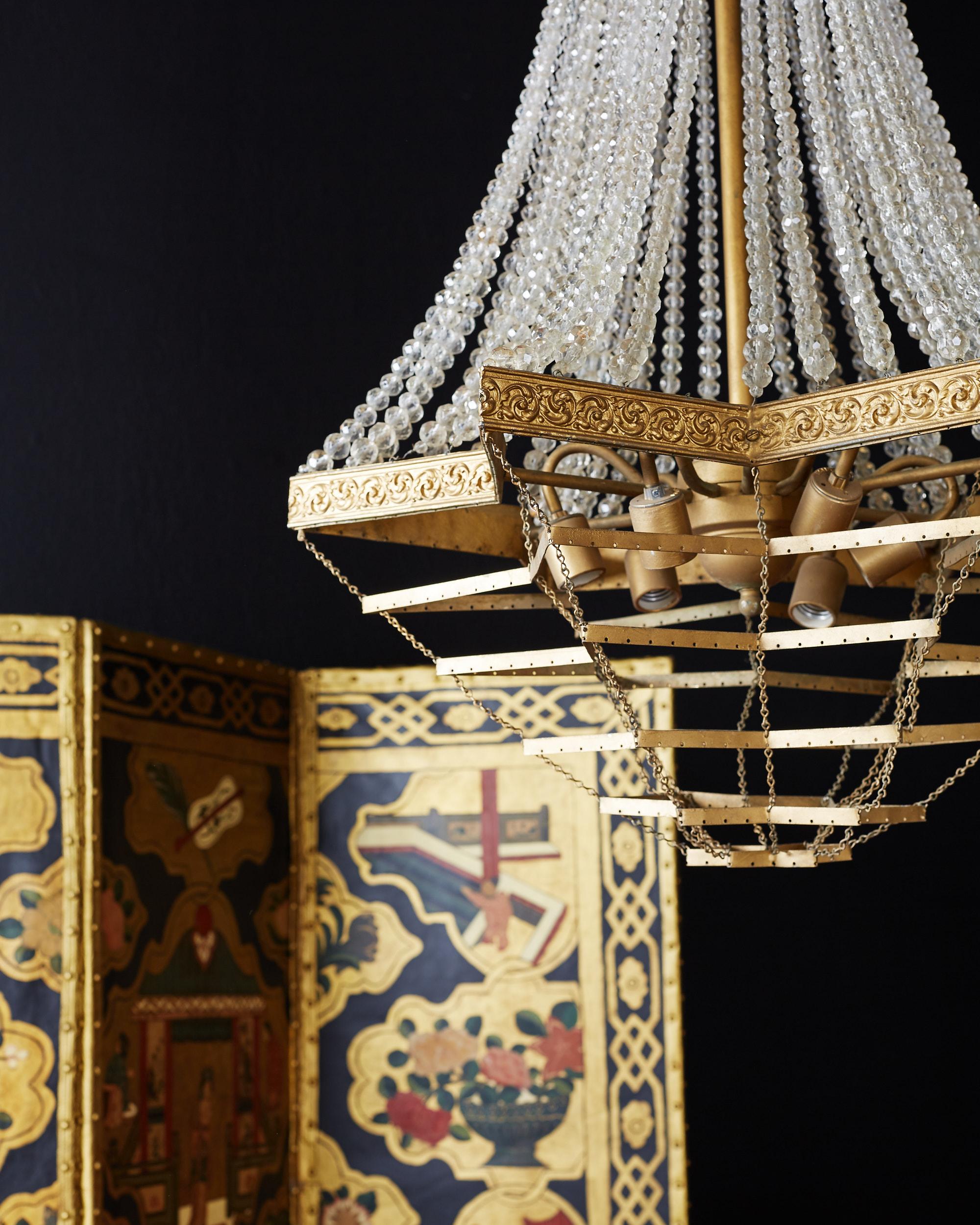 French Art Deco Six-Light Crystal Rope Chandelier at 1stDibs