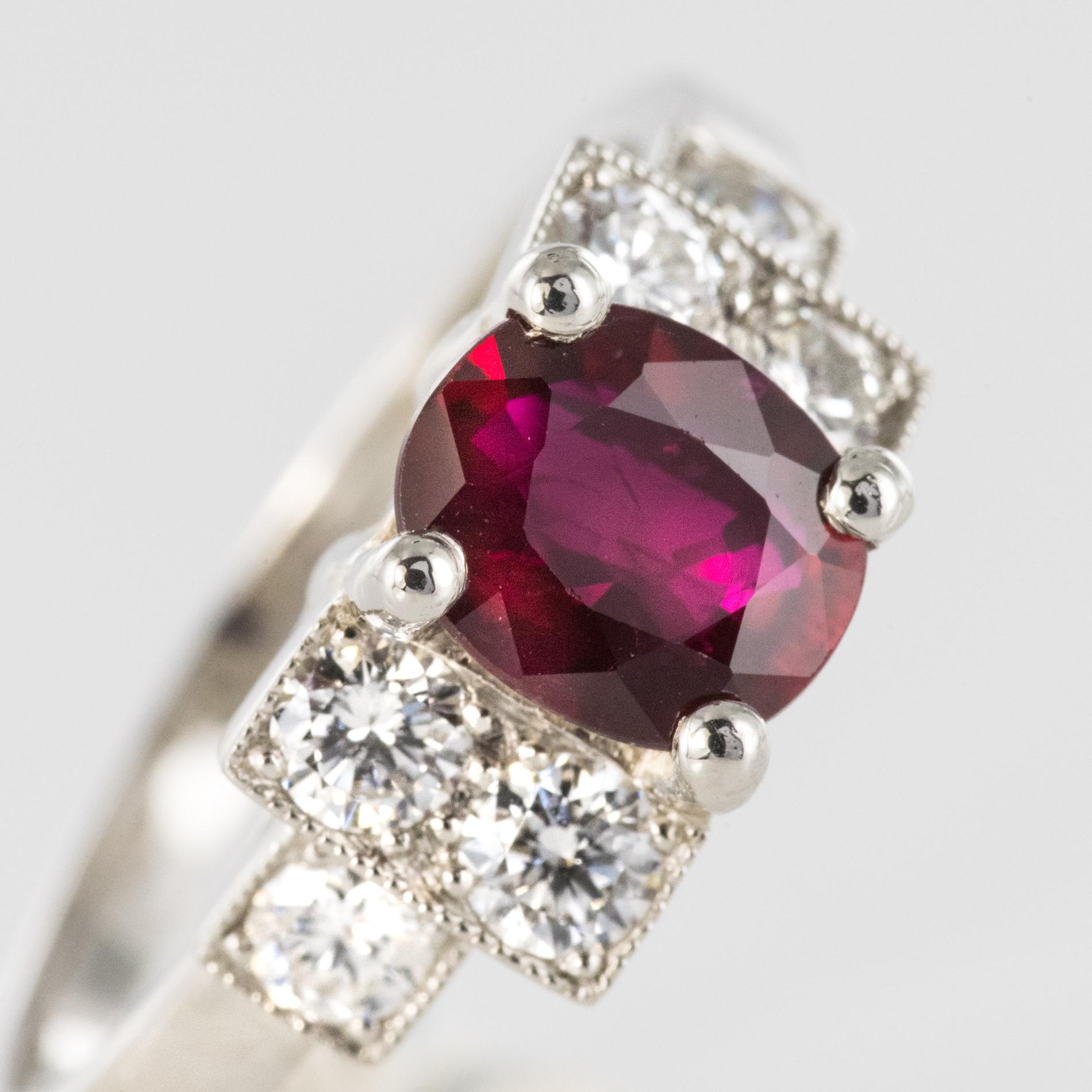 French Art Deco Style 1.26 Ruby Diamonds Platinum Ring at 1stDibs