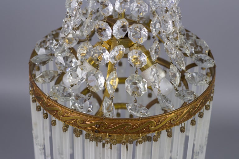 French Art Deco Style Crystal Glass and Glass Rods Three-Light Brass ...