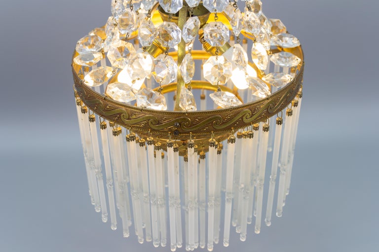 French Art Deco Style Crystal Glass and Glass Rods Three-Light Brass ...