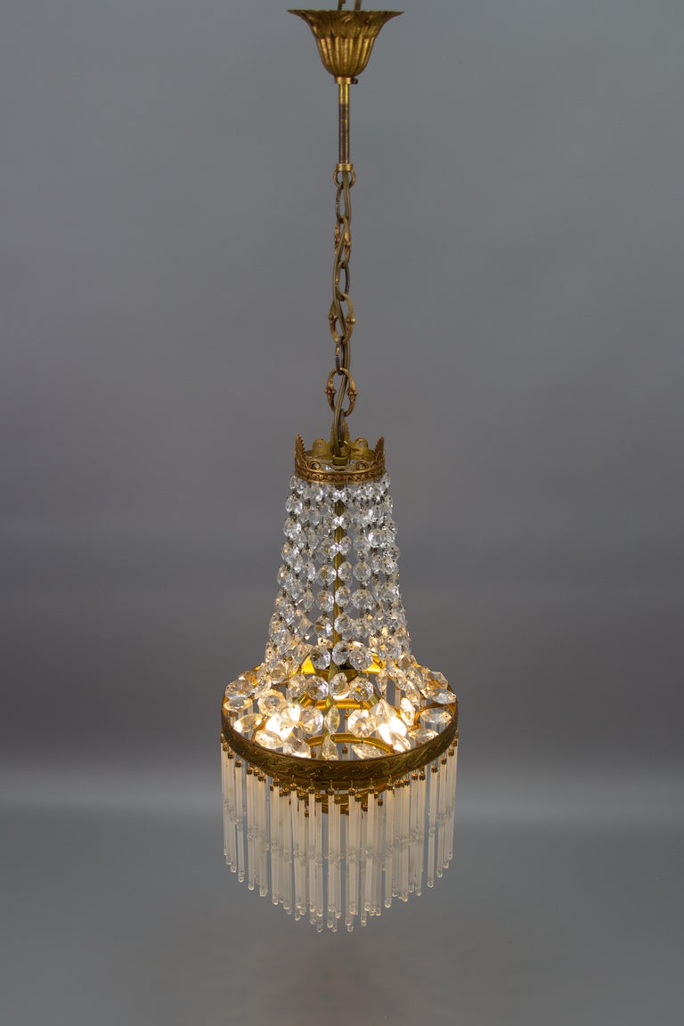 French Art Deco Style Crystal Glass and Glass Rods Three-Light Brass ...