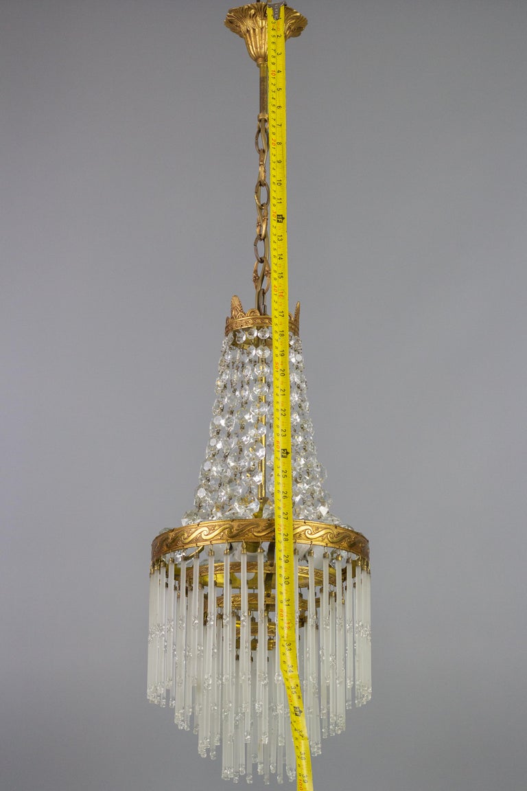 French Art Deco Style Crystal Glass and Glass Rods Three-Light Brass ...