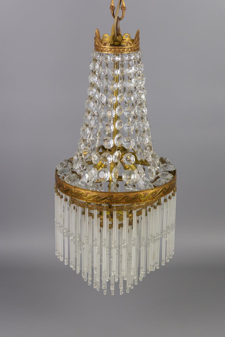 French Art Deco Style Crystal Glass and Glass Rods Three-Light Brass ...