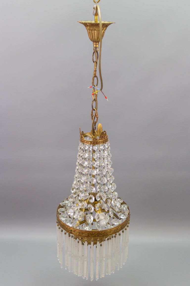 French Art Deco Style Crystal Glass and Glass Rods Three-Light Brass ...